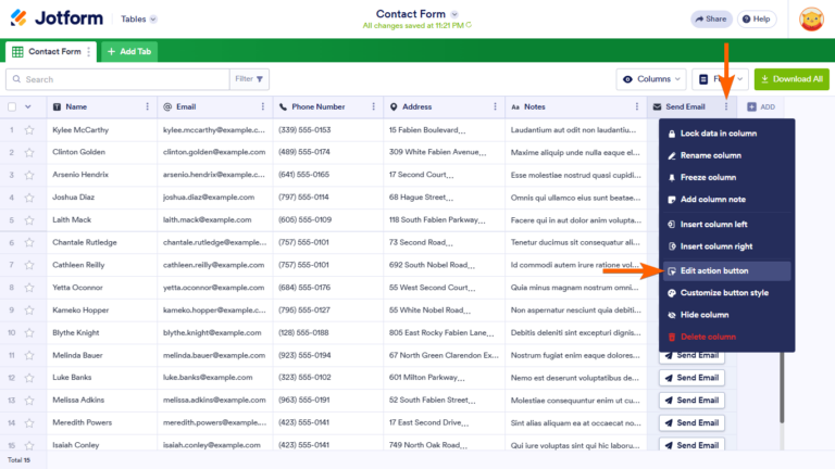 How to Send Email With Form Data in Jotform Tables