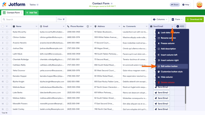 How to Send an Email With Form Data in Jotform Tables