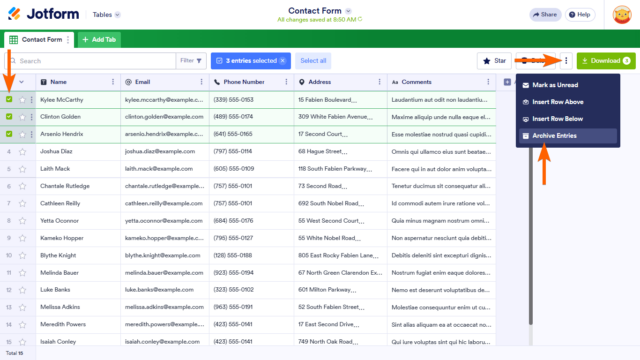 How to Archive Submission Entries in Jotform Tables