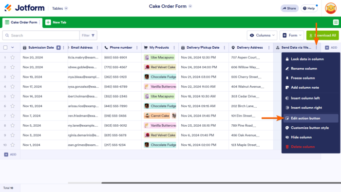 How to Send Data via Webhook in Jotform Tables