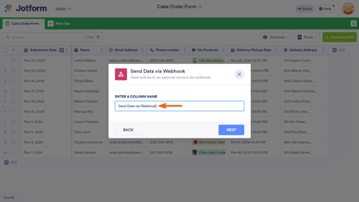 How To Send Data Via Webhook In Jotform Tables