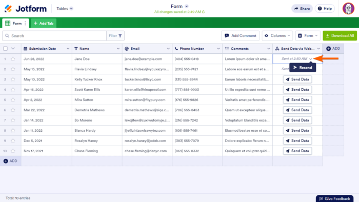 How to Send Data via Webhook in Jotform Tables