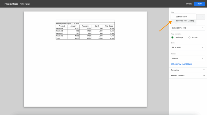 How to set the print area in Google Sheets fast | The Jotform Blog
