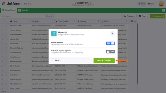 How to Assign Entries to Collaborators in Jotform Tables