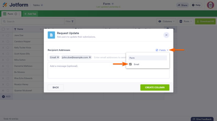 How to Request Submission Updates in Jotform Tables
