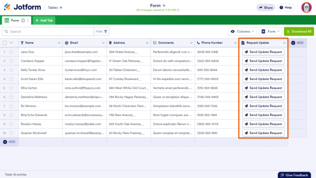 How to Request Submission Updates in Jotform Tables