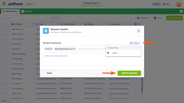 How to Request Submission Updates in Jotform Tables
