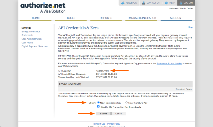 How to Obtain API Login ID and Transaction Key for Authorize.Net