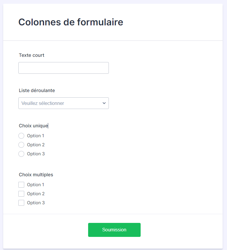 Configuration des colonnes de formulaire
