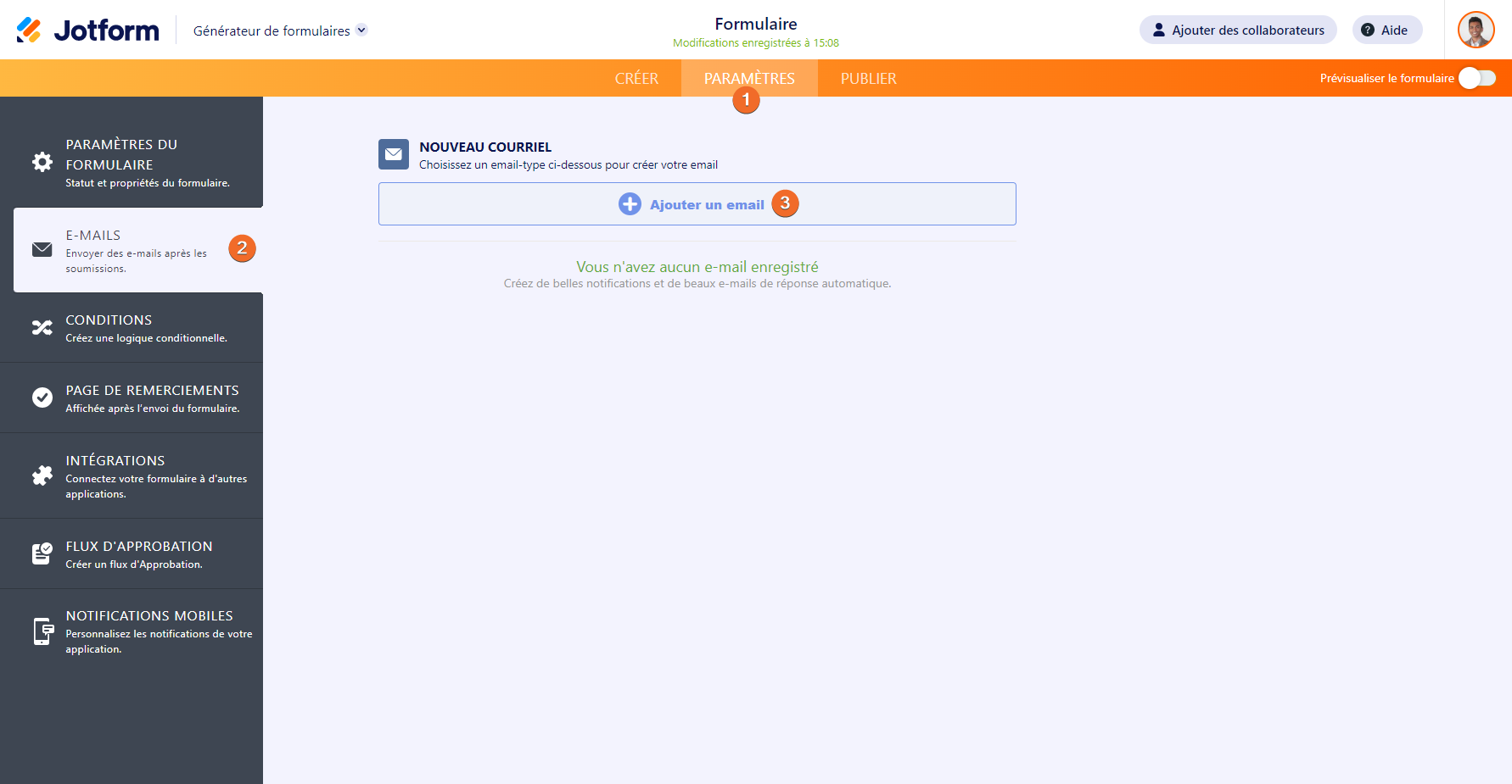 Configuration des Notifications par Email