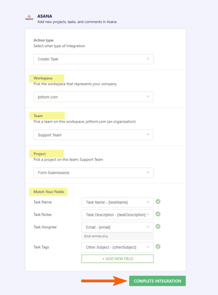 Create Tasks in Asana with Jotform Submissions