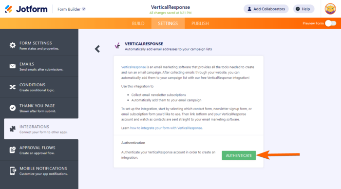 How to Integrate Jotform with Vertical Response