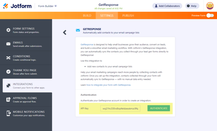 How to Integrate Jotform with GetResponse
