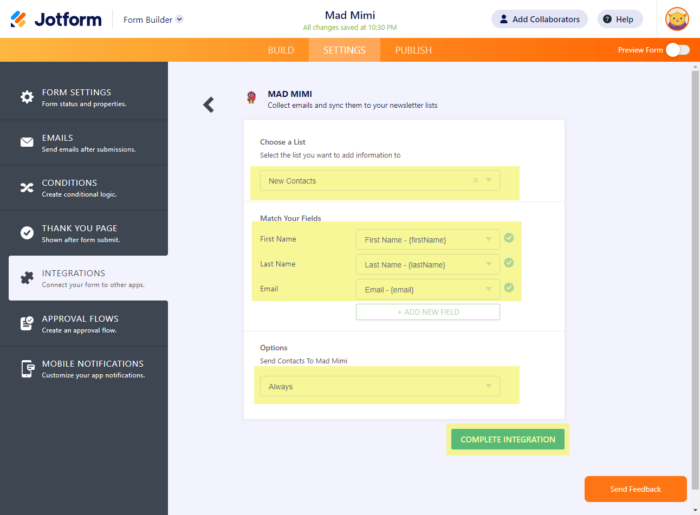 How to Integrate Jotform with Mad Mimi