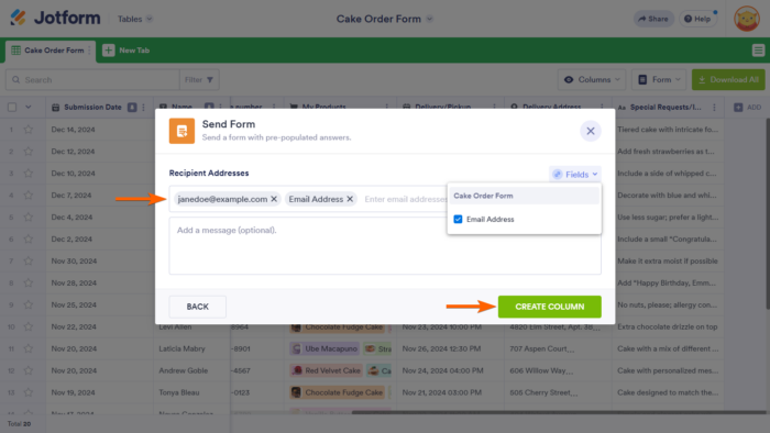 How to Send Forms in Jotform Tables