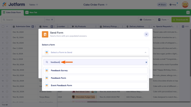 How to Send Forms in Jotform Tables