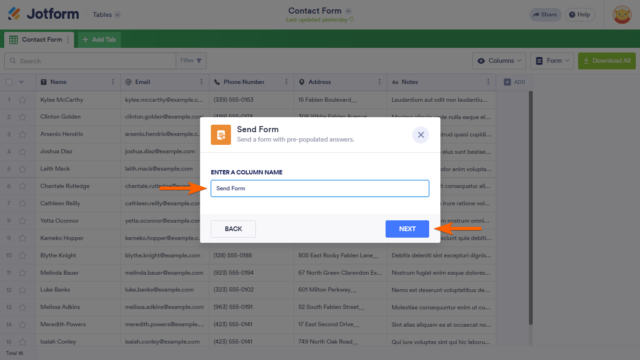 How to Send Forms in Jotform Tables