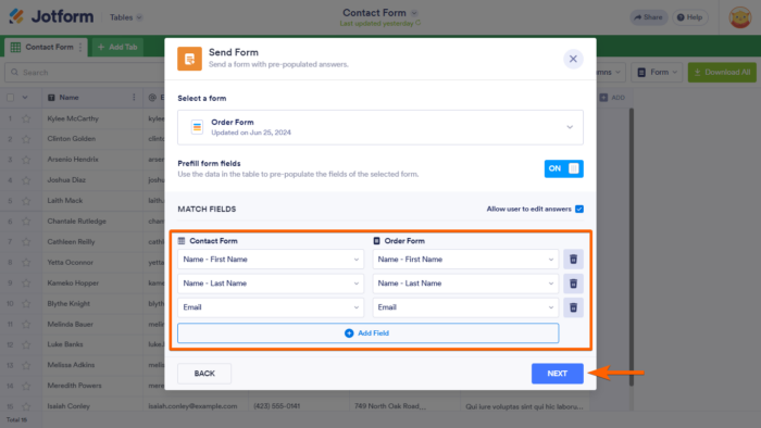 How to Send Forms in Jotform Tables