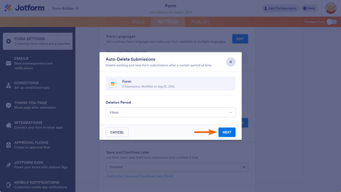 Deleting the Form Submissions Automatically