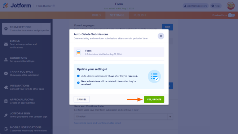 Deleting the Form Submissions Automatically