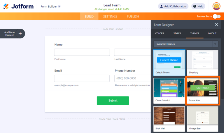 How to Apply a Theme to Your Form