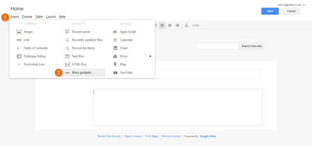 Adding a Form to Google Sites