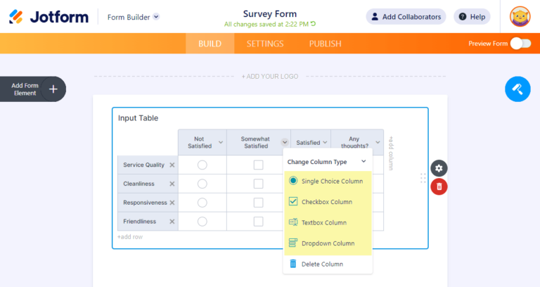 How to Set Different Input Types in an Input Table