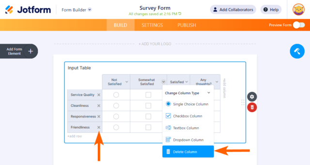 How to Set Different Input Types in an Input Table