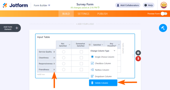 How to Set Different Input Types in an Input Table