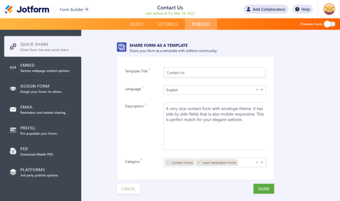 Sharing a Form in the Form Templates Gallery