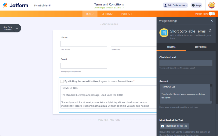Creating a Scrollable Terms and Conditions
