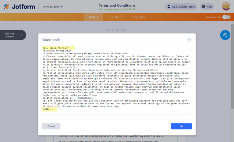 Creating a Scrollable Terms and Conditions