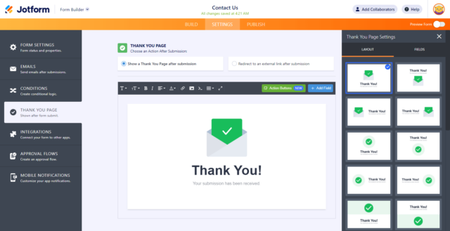 Setting up the Thank You Page