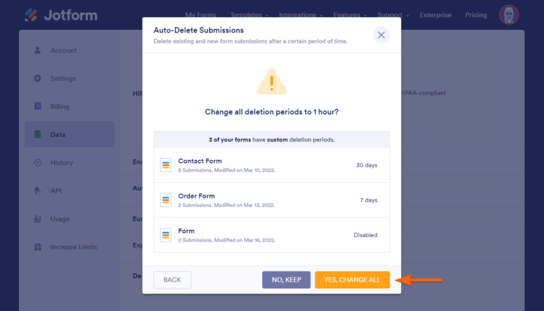 Deleting the Form Submissions Automatically