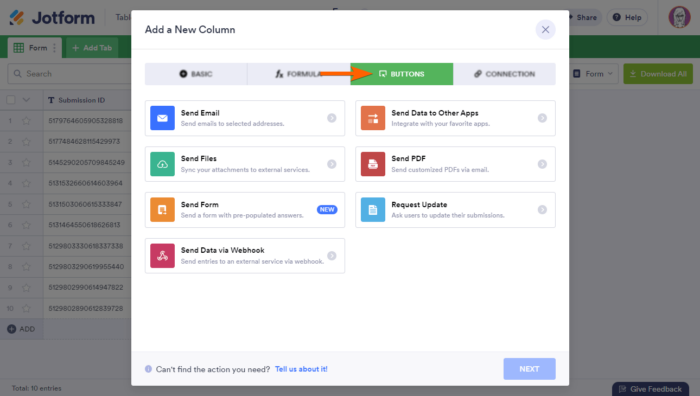 What Are Jotform Tables Action Buttons?