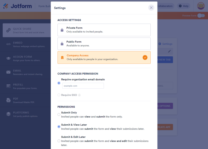 How To Change the Access Settings of a Form