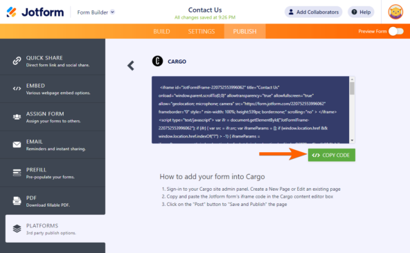 Adding a Contact Form to Your Cargo Site