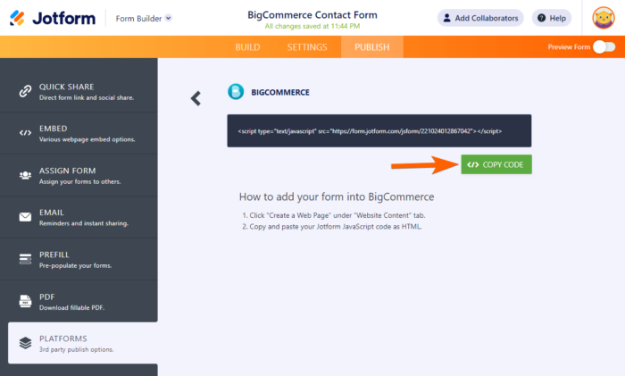Adding a Form in BigCommerce