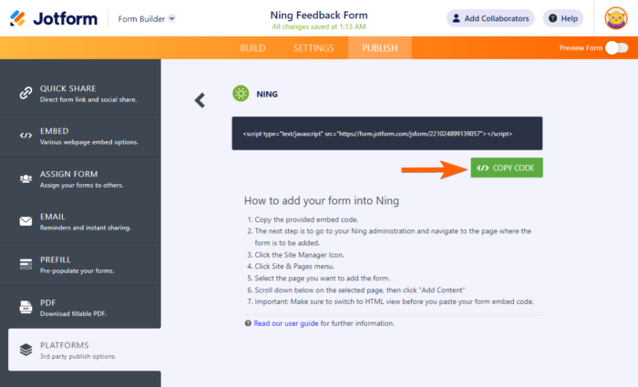 Adding a Form to Ning