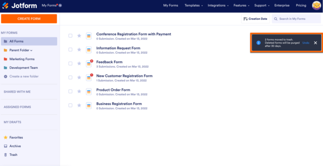 How to Delete a Form