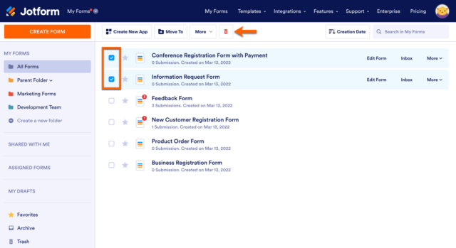 How to Delete a Form