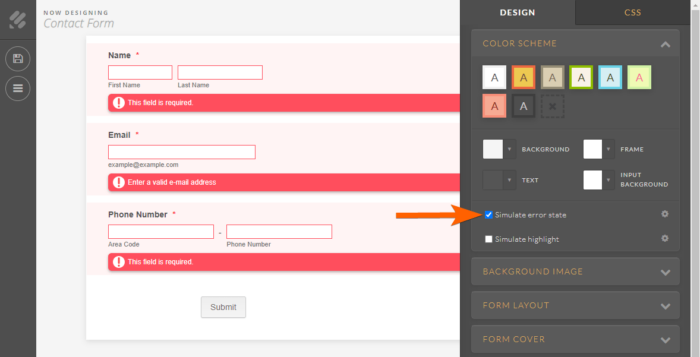 Managing Field Error States and Highlight Effect