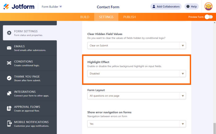 Managing Field Error States and Highlight Effect