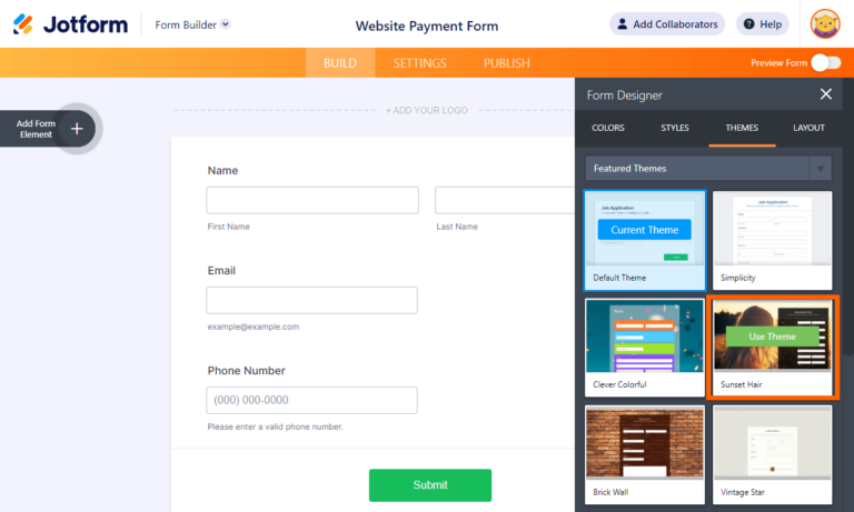 How to Apply and Remove a Theme Within the Form Builder
