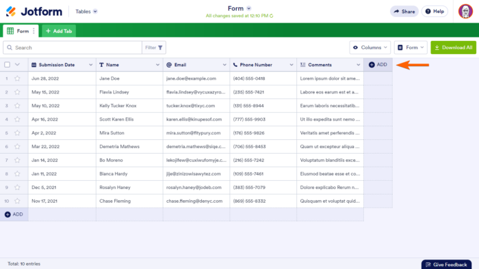 Using Advanced Formula in Jotform Tables