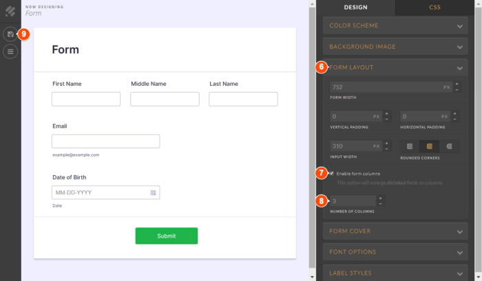 Setting Up Form Columns