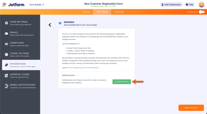 Upload to Dropbox With Jotform