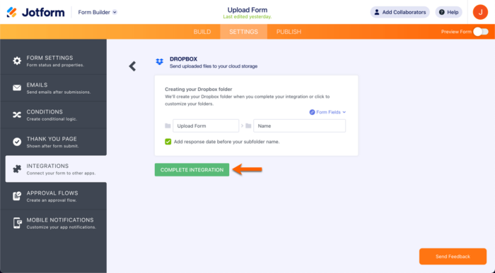 Upload to Dropbox With Jotform