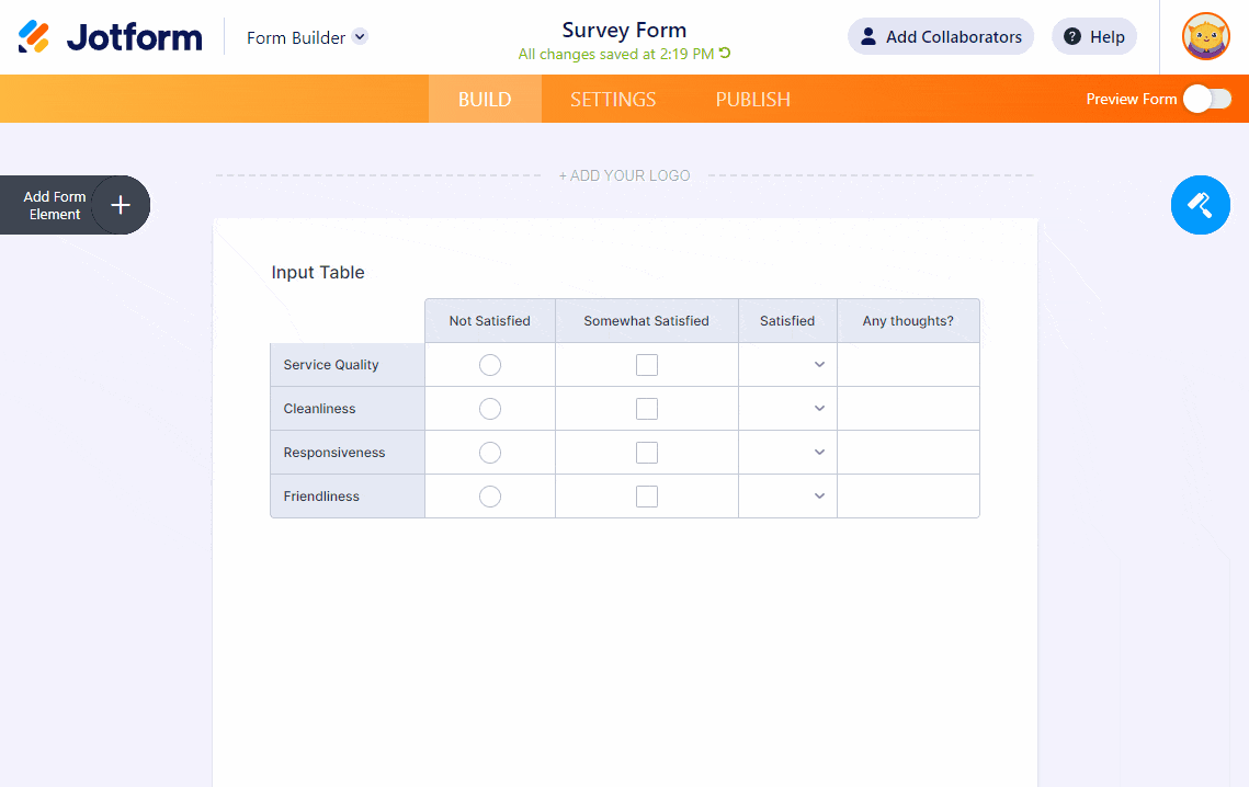 Kolom Multi Jenis Tabel Input