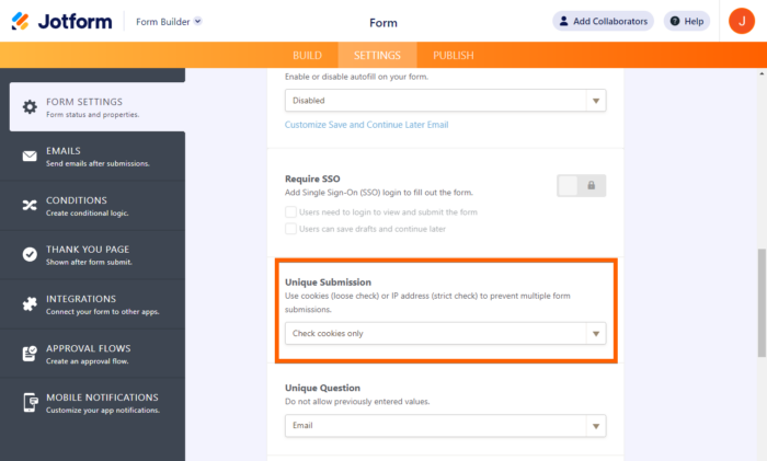 How to Set Unique Submissions on a Form